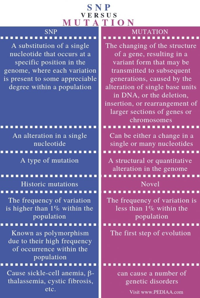What is the Difference Between SNP and Mutation - Pediaa.Com