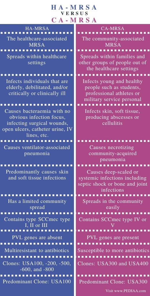 What is the Difference Between HA-MRSA and CA-MRSA - Pediaa.Com